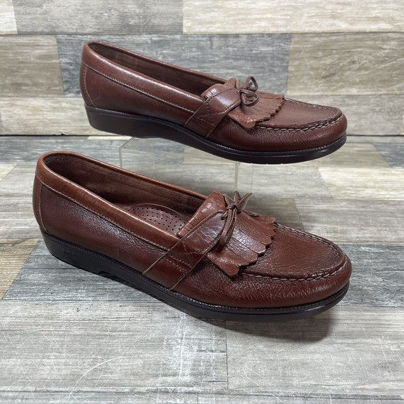 SAS | Shoes | Sas Softie Womens Brown Leather Kiltie Tassel Loafers ...